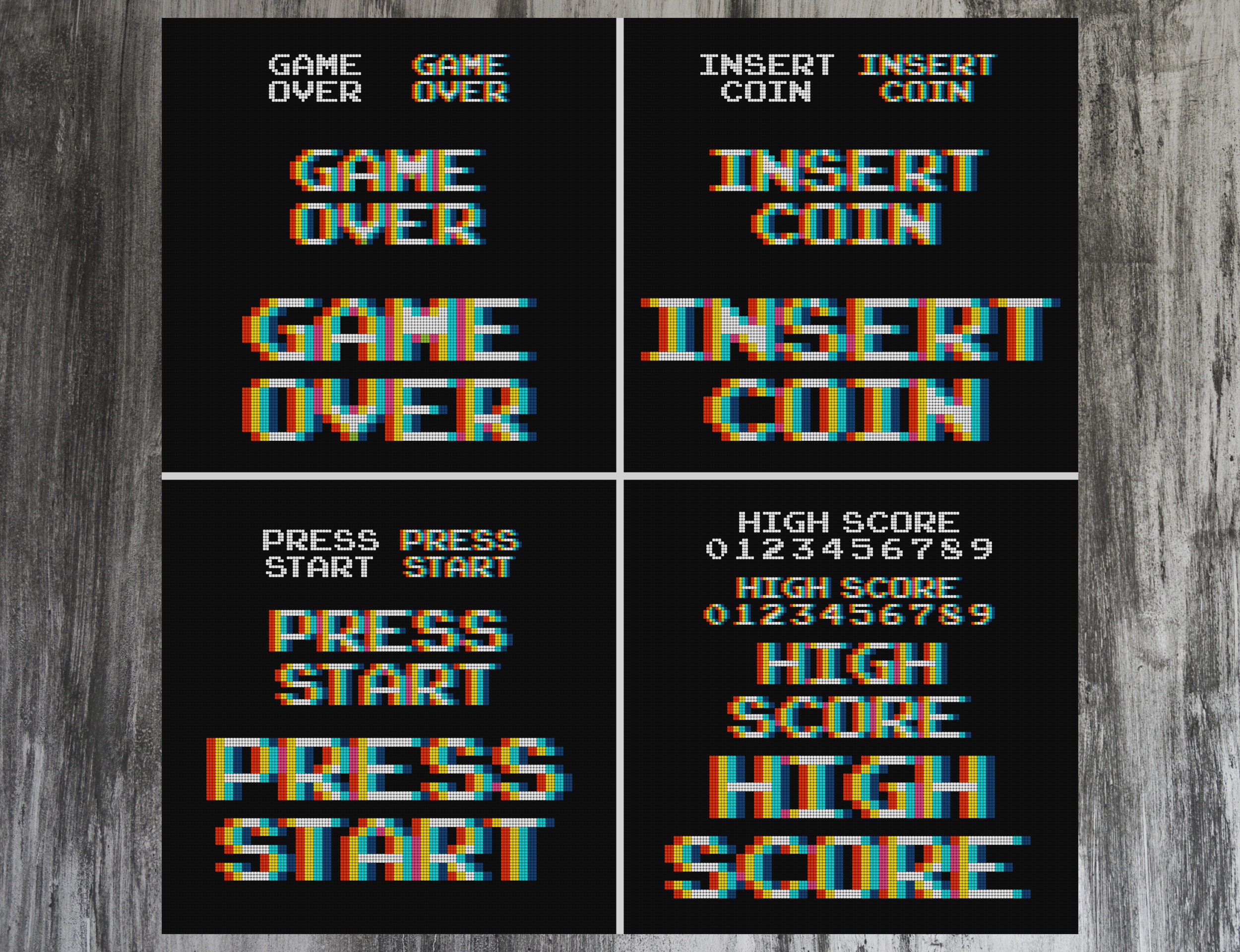 Game Over/Insert Coin/Press Start/High Score Four-Pack Cross | Etsy