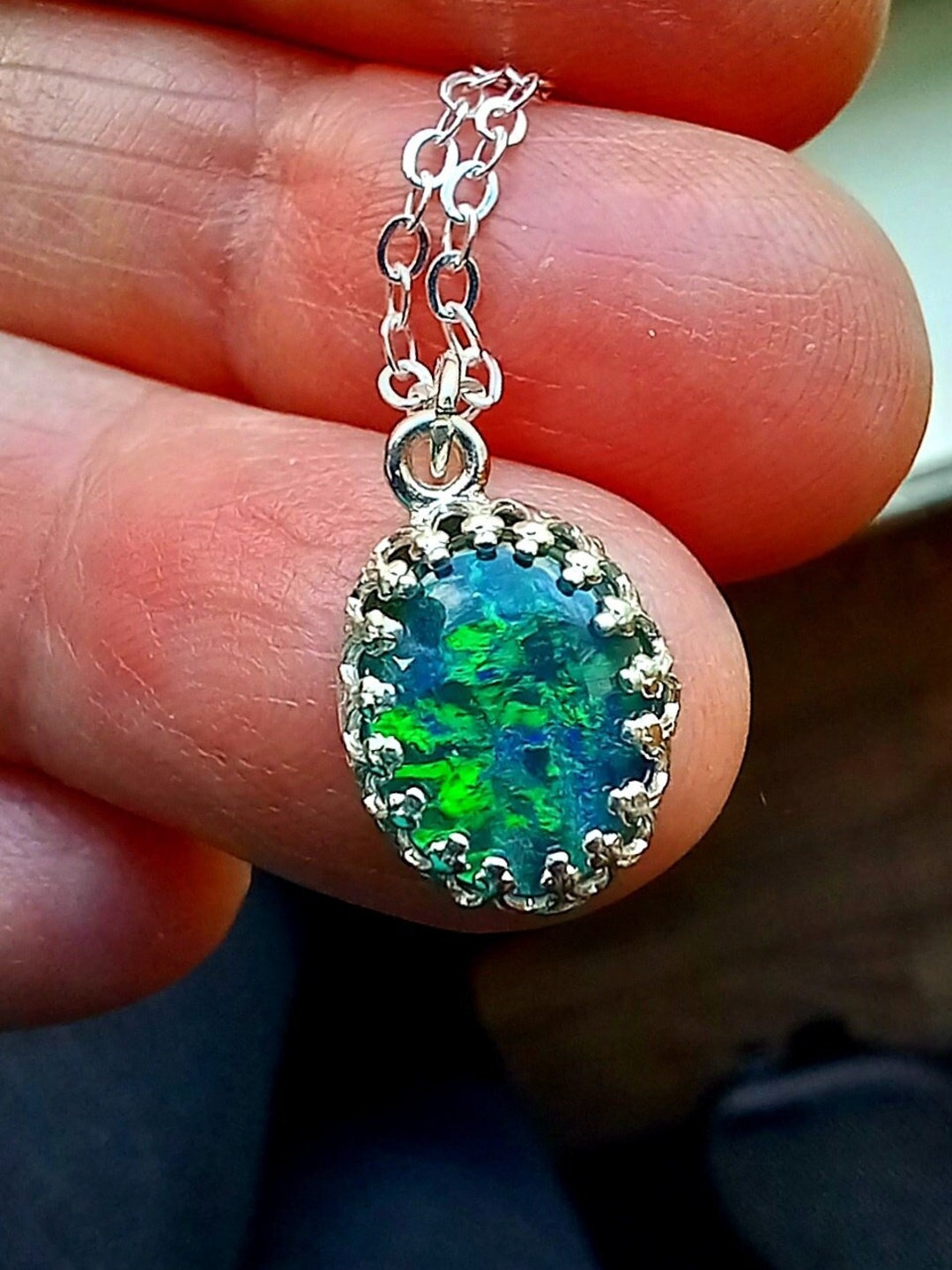 Real Opal Necklace, Sterling Silver Genuine Black Fire Opal Jewelry ...