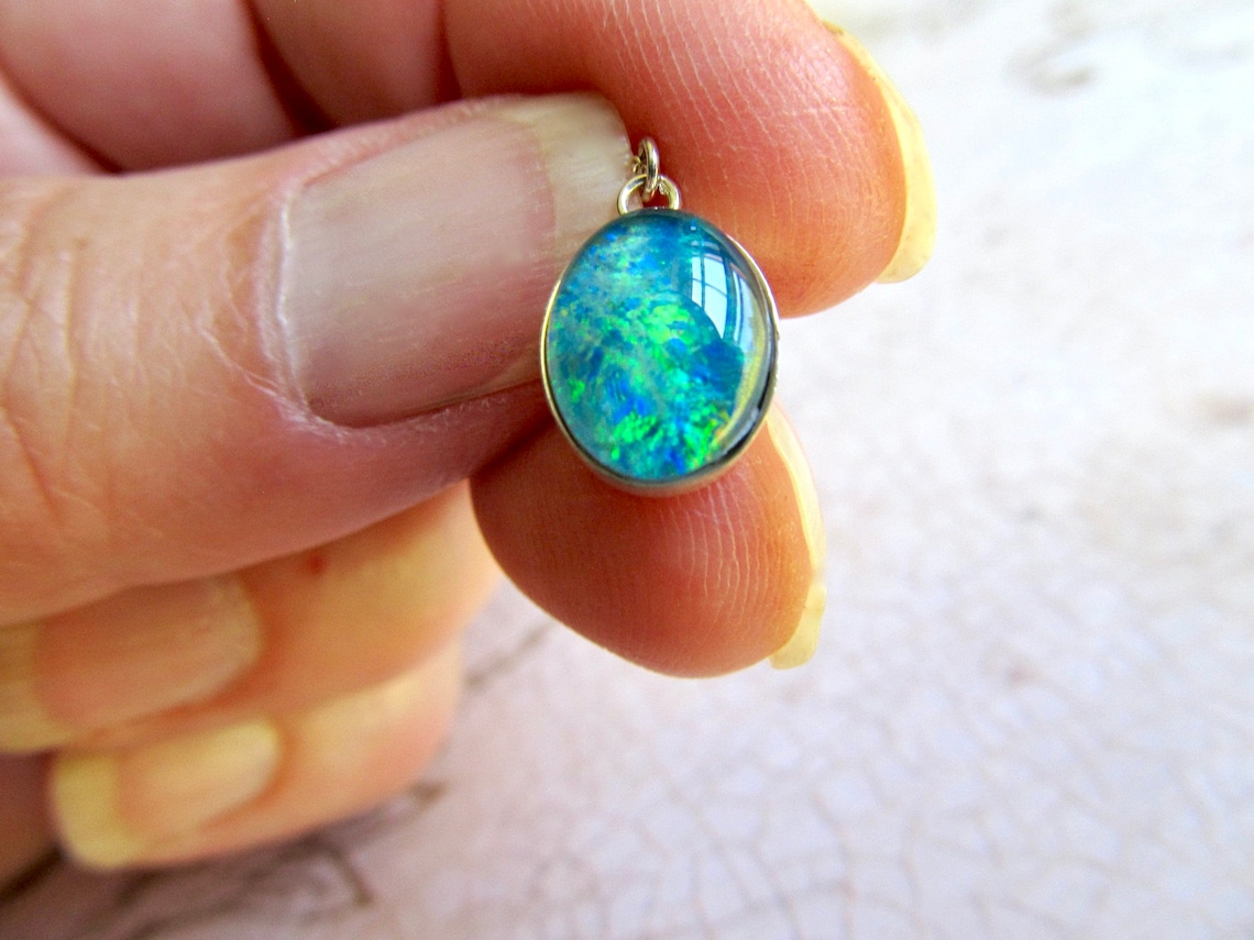 Sterling Opal Necklace Silver Genuine Real Black Fire Opal | Etsy