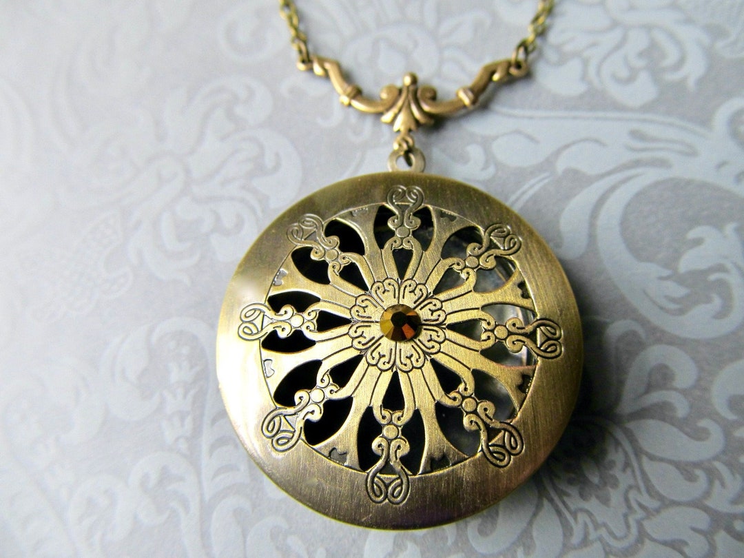 Vintage Picture Locket Necklace, Art Nouveau Filigree Pendant, Photo ...
