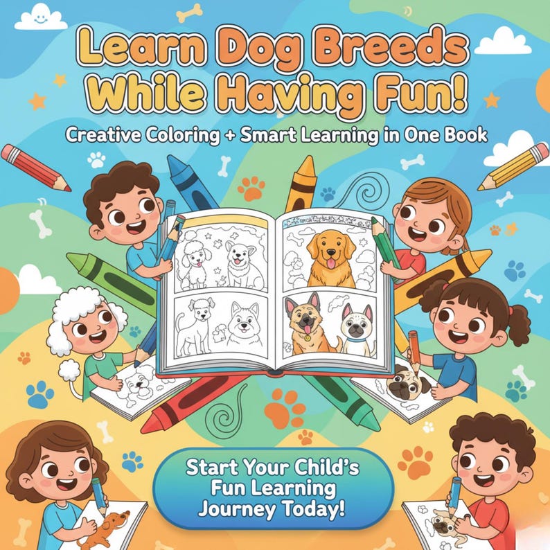 Kids Dog Breeds Coloring Book – Learn Names, Educational Activity ...