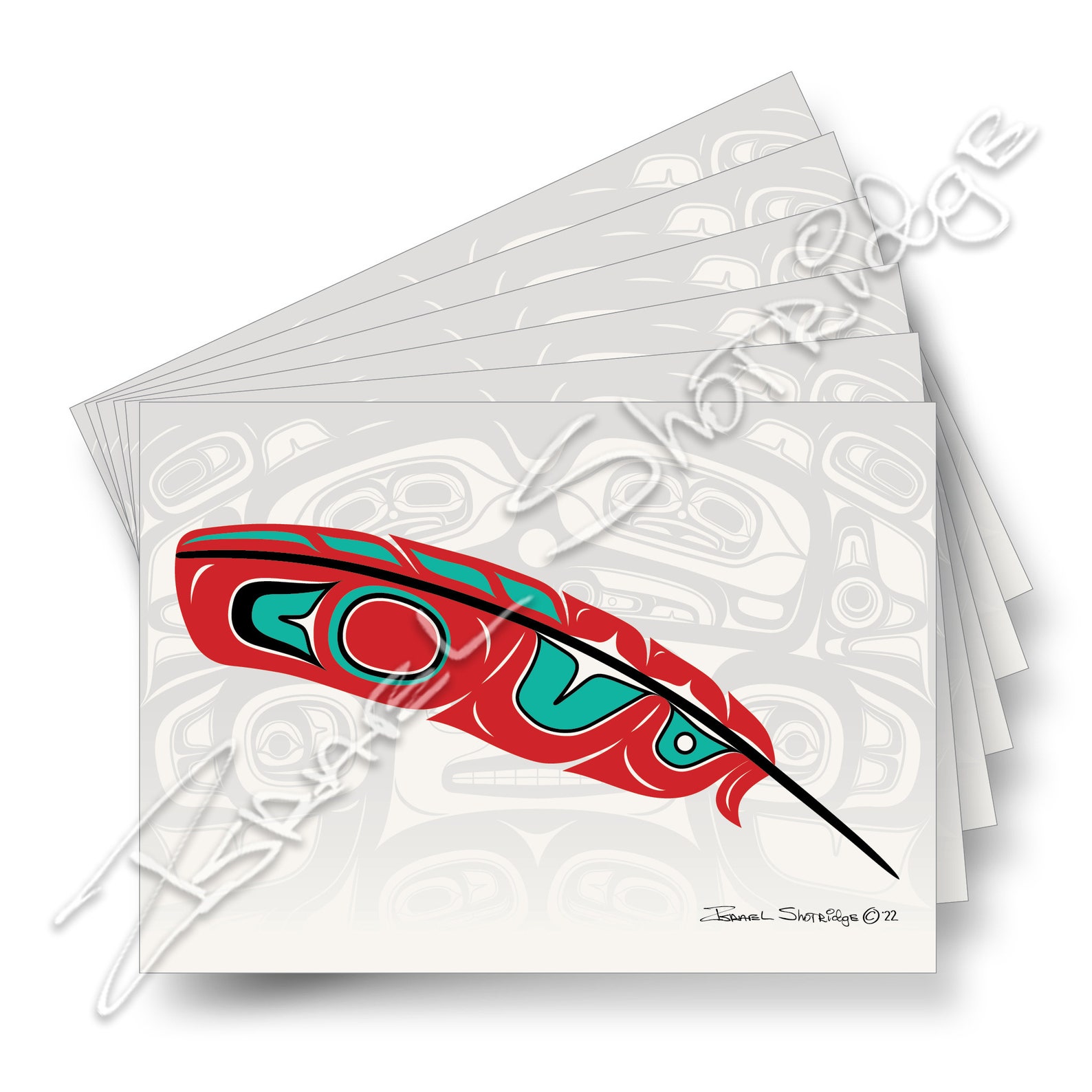 Red Feather & Screen / 6 Card Collection / Formline Art Card Set ...