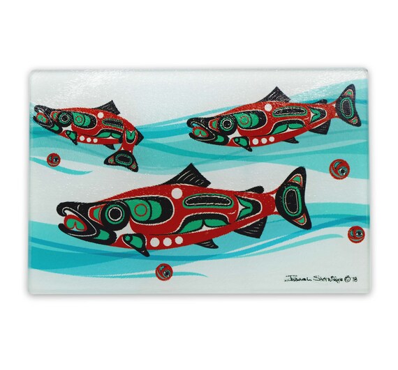 Salmon Run Glass Cutting Board Formline Artwork Designed by - Etsy