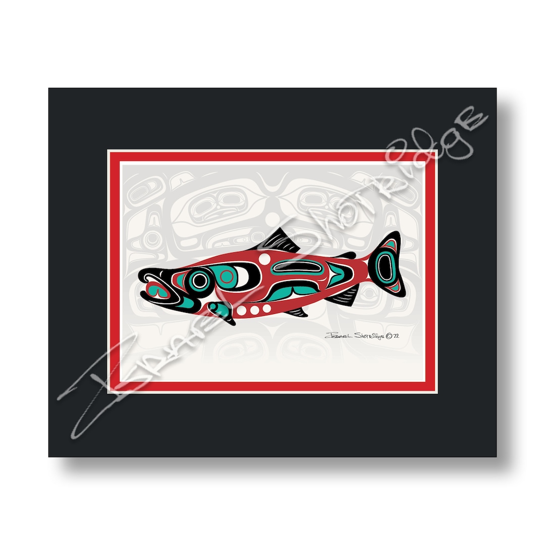 Northwest Salmon & Screen / 10" X 8" Matted Art Card / Tlingit ...