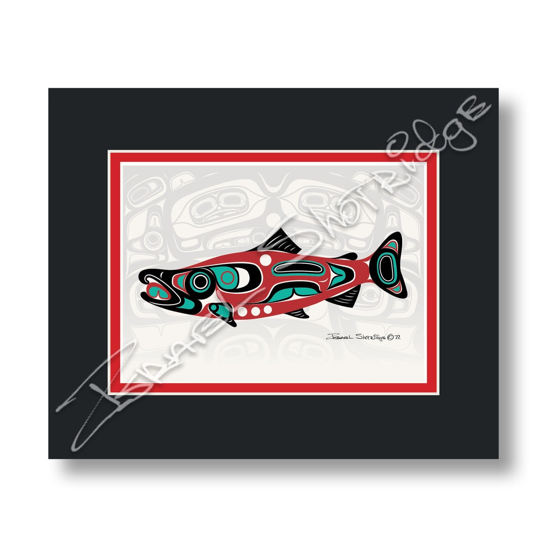 Northwest Salmon & House Screen 10" X 8" Matted Art Card / Tlingit ...