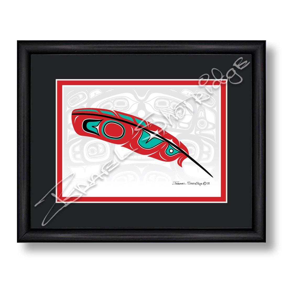 Red Feather & Screen / 10" X 8" Framed Art Card / Tlingit Northwest ...