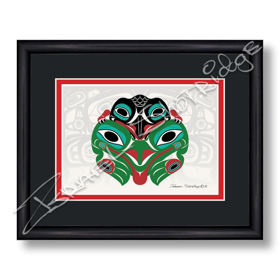 Baby Raven Frog & House Screen / 10" X 8" Framed Art Card / Tlingit ...