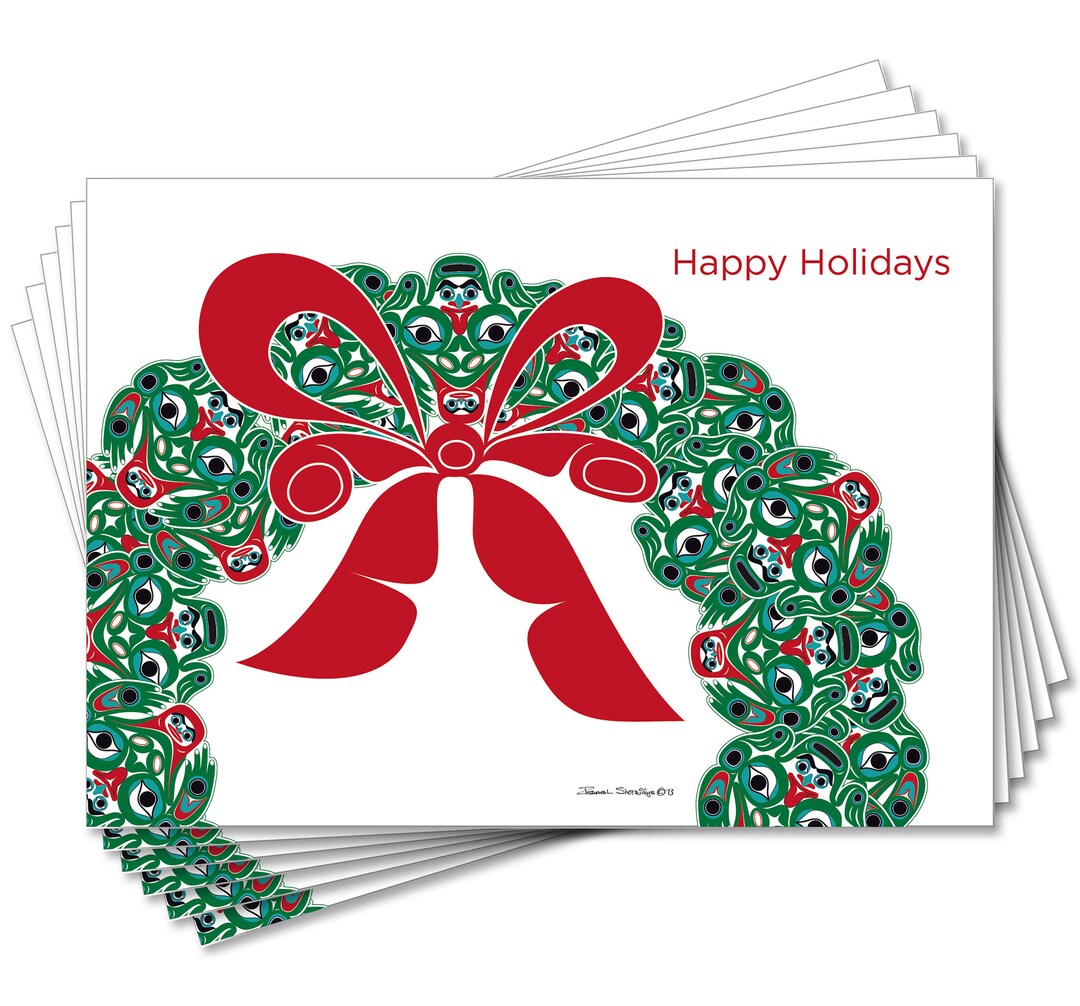 Frog Wreath Holiday Art Cards / 6 Card Collection / Formline Art Card ...