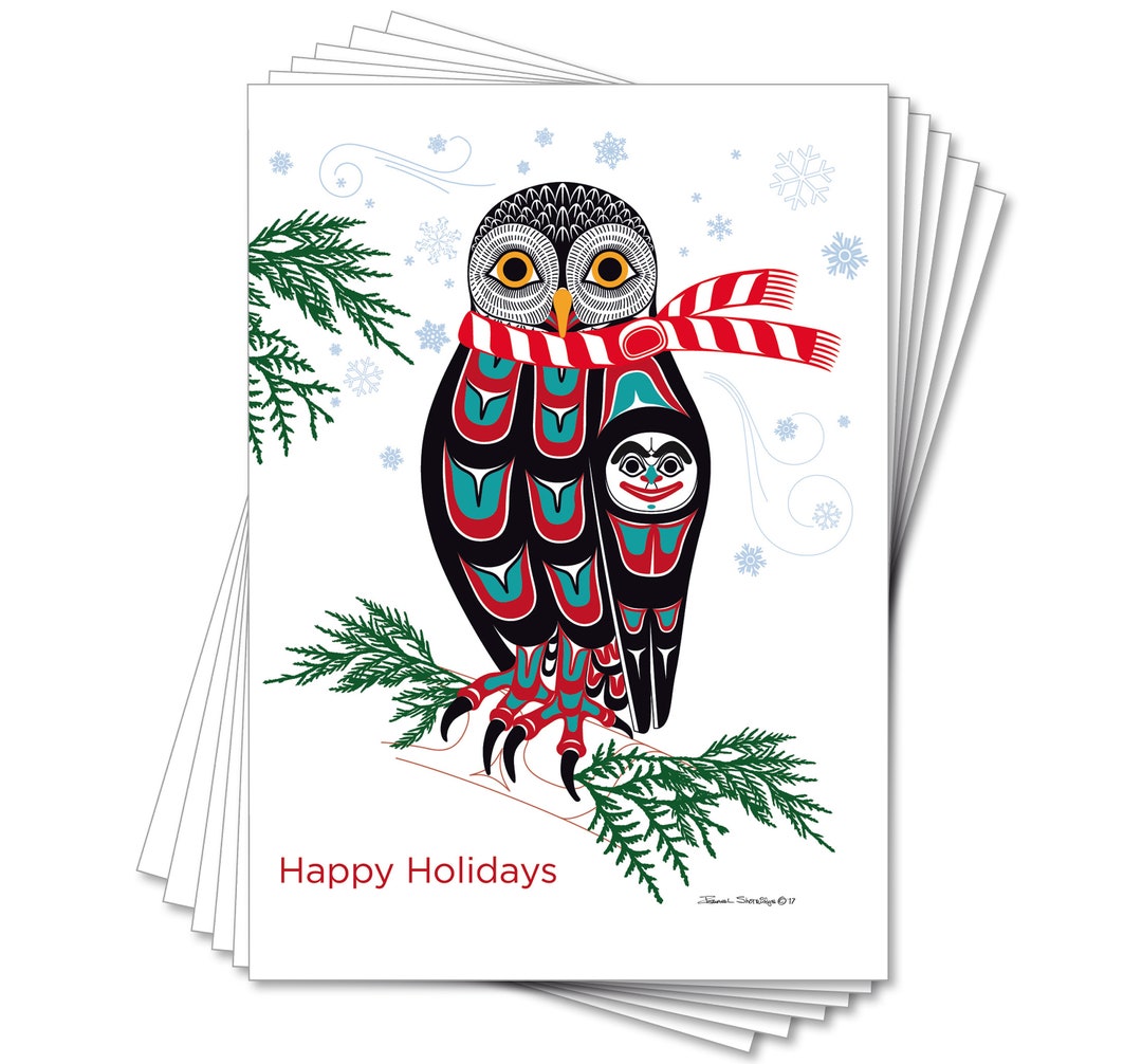 Winter Owl Holiday Art Cards / 6 Card Collection / Formline Art Card ...
