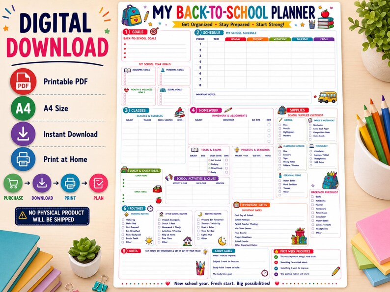 Back to School Planner Printable Student Planner PDF School ...
