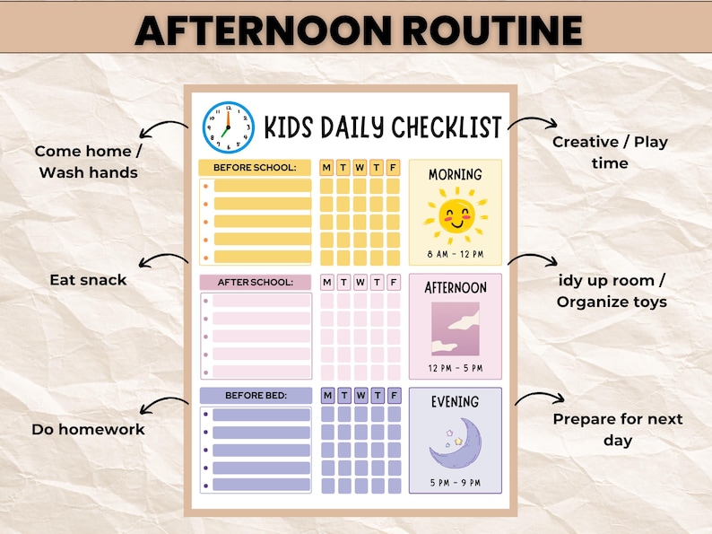 Editable Kids Routine Chart Printable, Daily Checklist for Kids ...