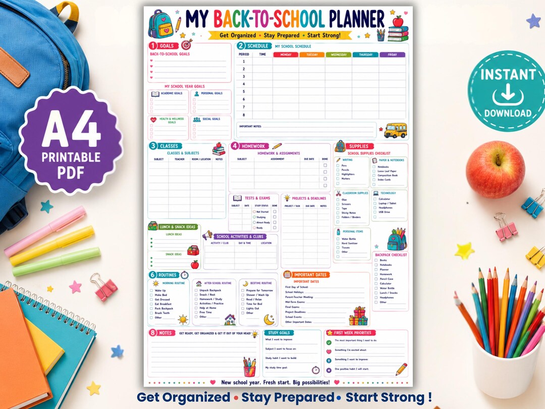 Back to School Planner Printable Student Planner PDF School ...