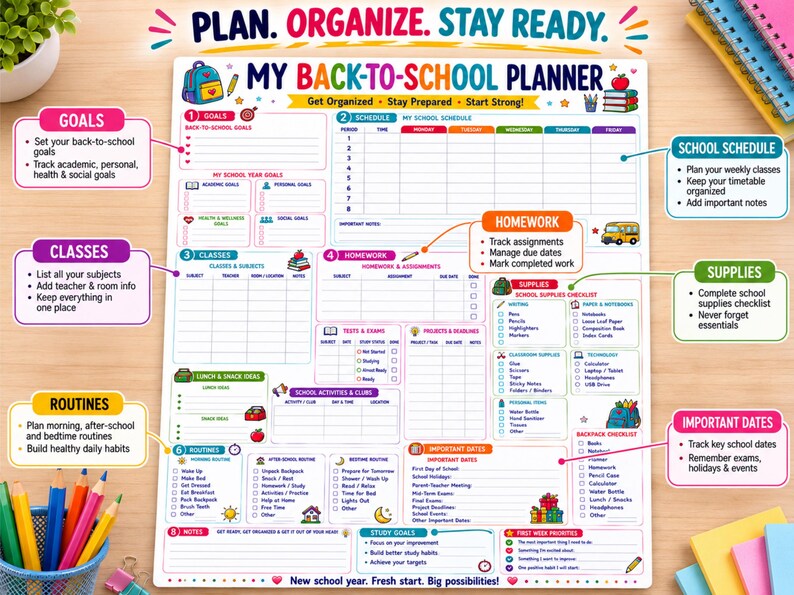 Back to School Planner Printable Student Planner PDF School ...