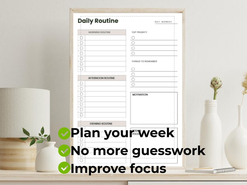 ADHD Daily Routine Planner: Minimalist Schedule to Do List (digital ...