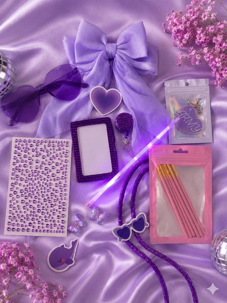 BTS Inspired Purple Concert Gift Set | Army Heart Sunglasses, Lanyard ...