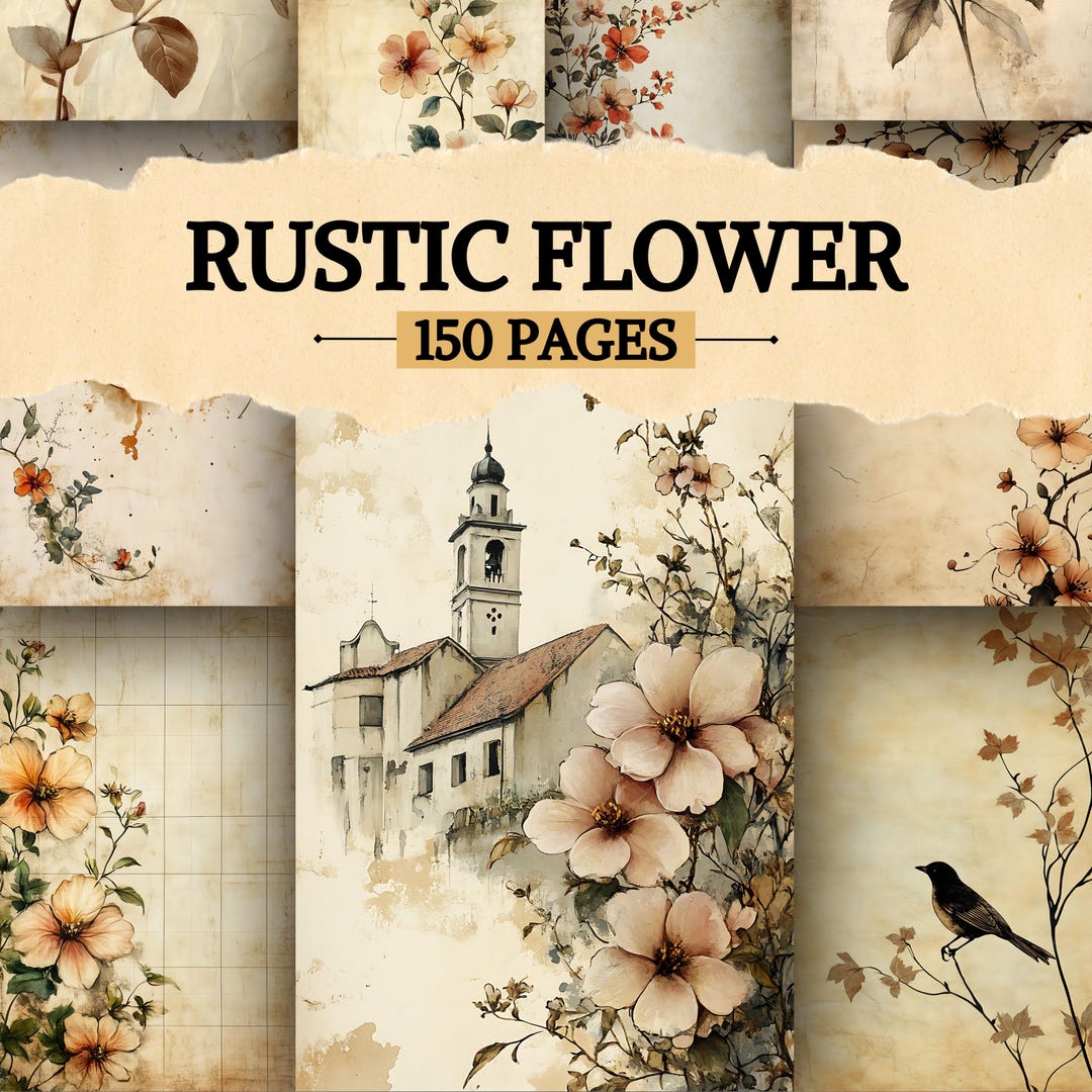 Rustic Flower Junk Journal Pages, Vintage Rustic Ephemera, Shabby Chic ...