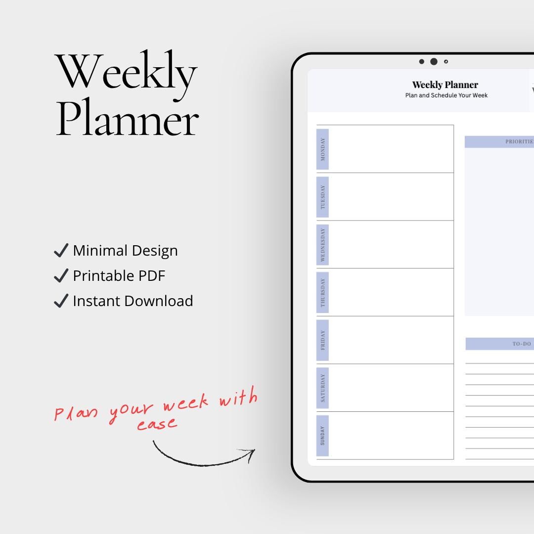 Minimal Weekly Planner Printable PDF (instant Download) - Etsy
