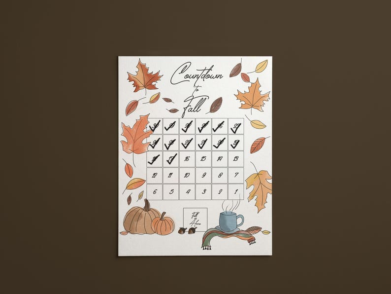 Fall Leaves Pumpkins 30 Day Countdown, Autumn Thirty Days Tracker ...
