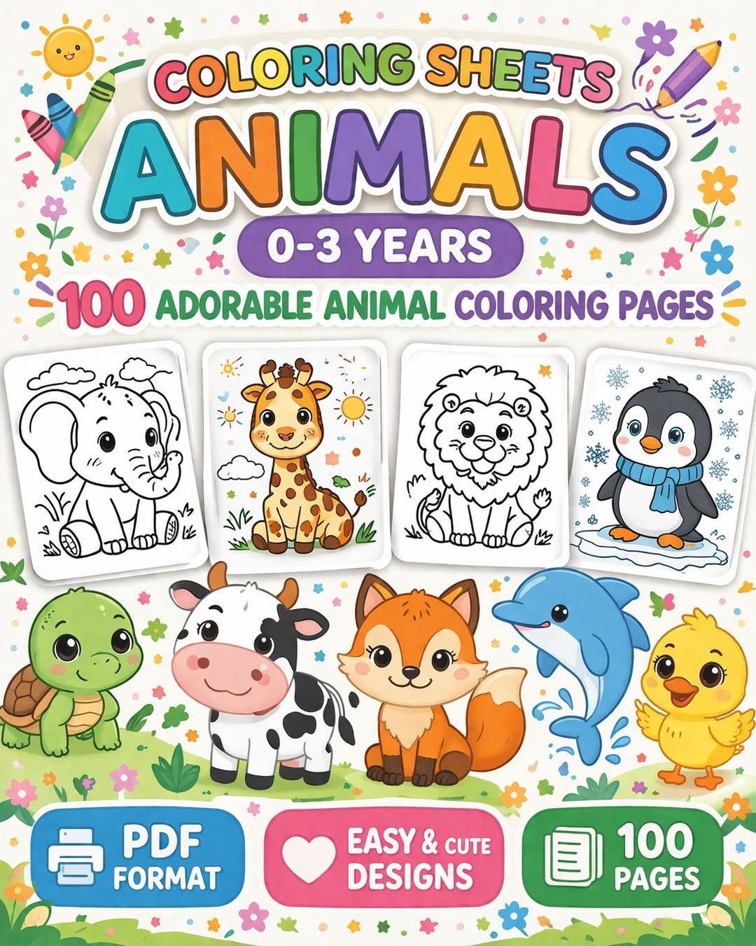 Toddler Animal Coloring Pages | Thick Lines, Easy Designs (PDF Download ...