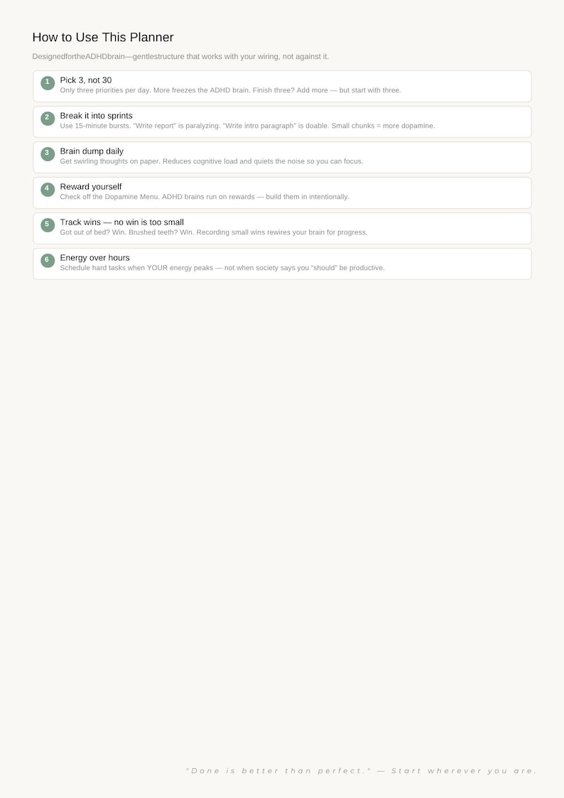 ADHD Digital Planner | Daily, Weekly Undated PDF | Brain Dump, Dopamine ...
