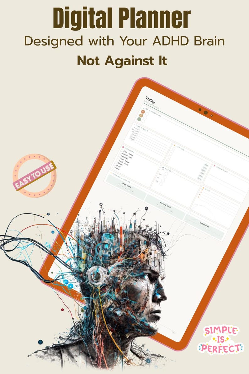 ADHD Digital Planner | Daily, Weekly Undated PDF | Brain Dump, Dopamine ...