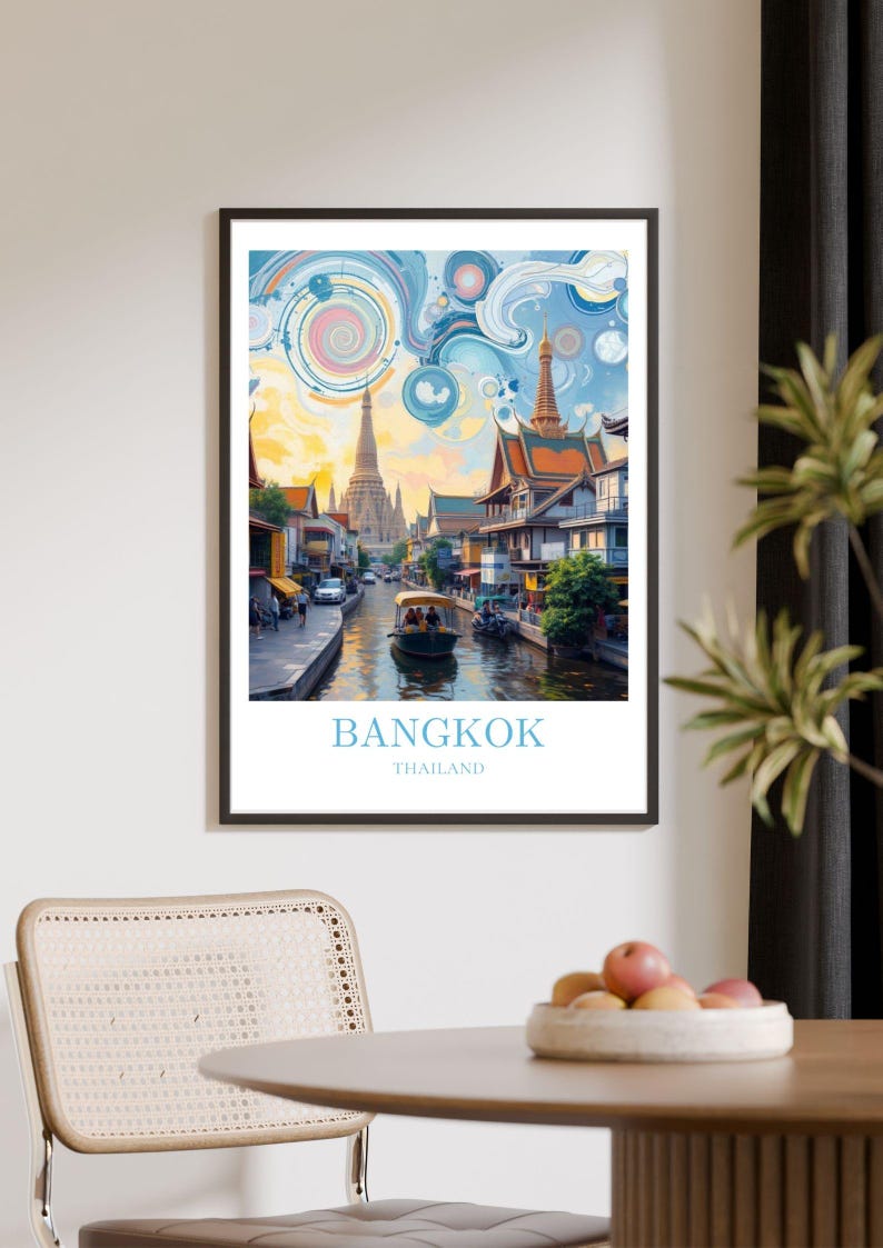 Bangkok Travel Poster Colourful Wall Art Thailand Print Illustration ...