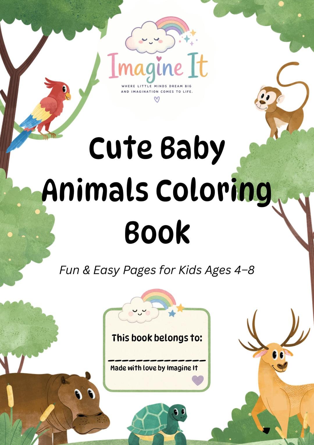 Cute Baby Animals Coloring Book for Kids (ages 4–8) | Printable ...