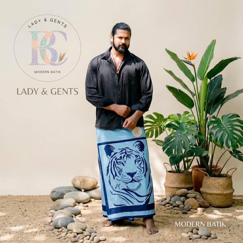 Men's Batik Sarong Lungi | Handmade Leopard Print Beach Wrap, Boho ...