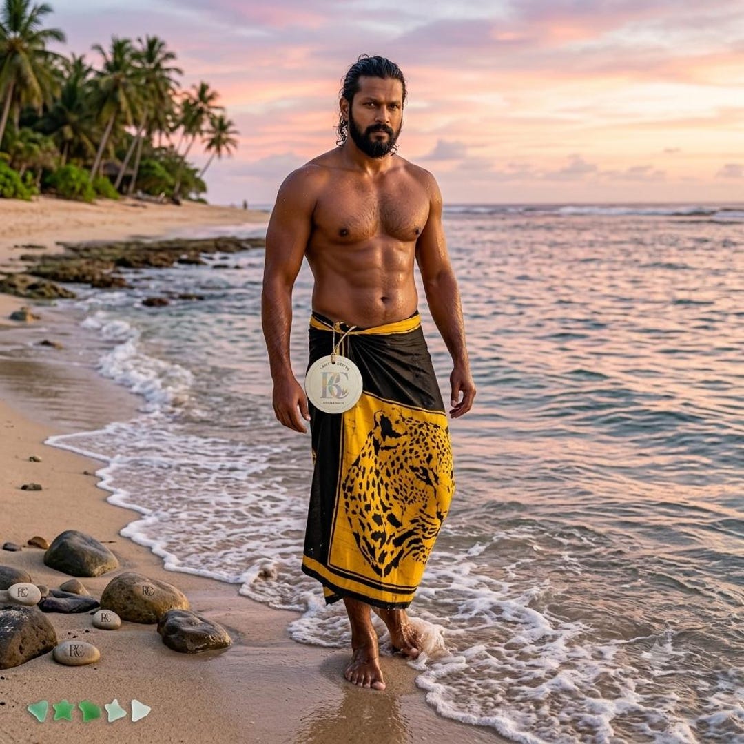 Men's Batik Sarong Lungi | Handmade Leopard Print Beach Wrap, Boho ...