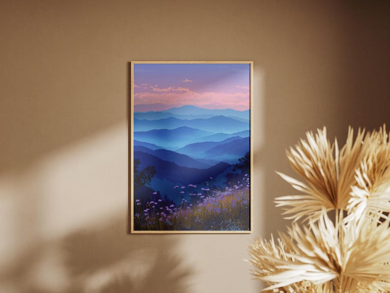 Blue Ridge Mountains Art Print: Asheville NC Poster, Wildflower Meadow ...