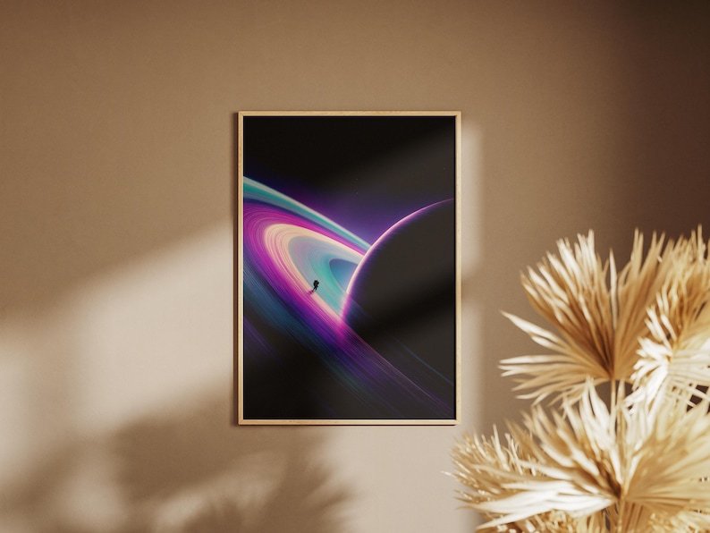 Space Poster: A Surreal Astronaut Poster Walking Along Glowing Neon ...