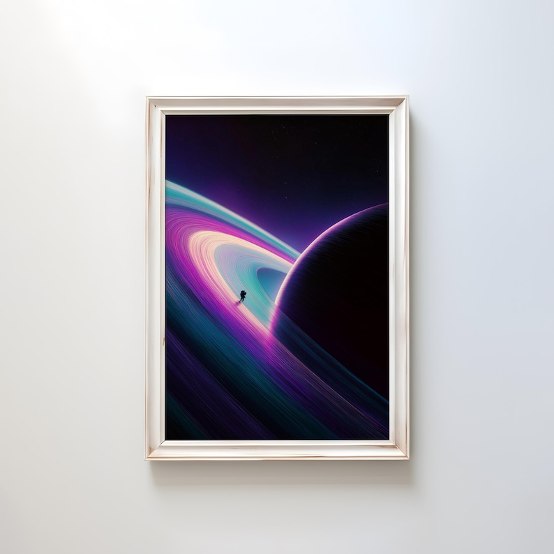 Space Poster: A Surreal Astronaut Poster Walking Along Glowing Neon ...