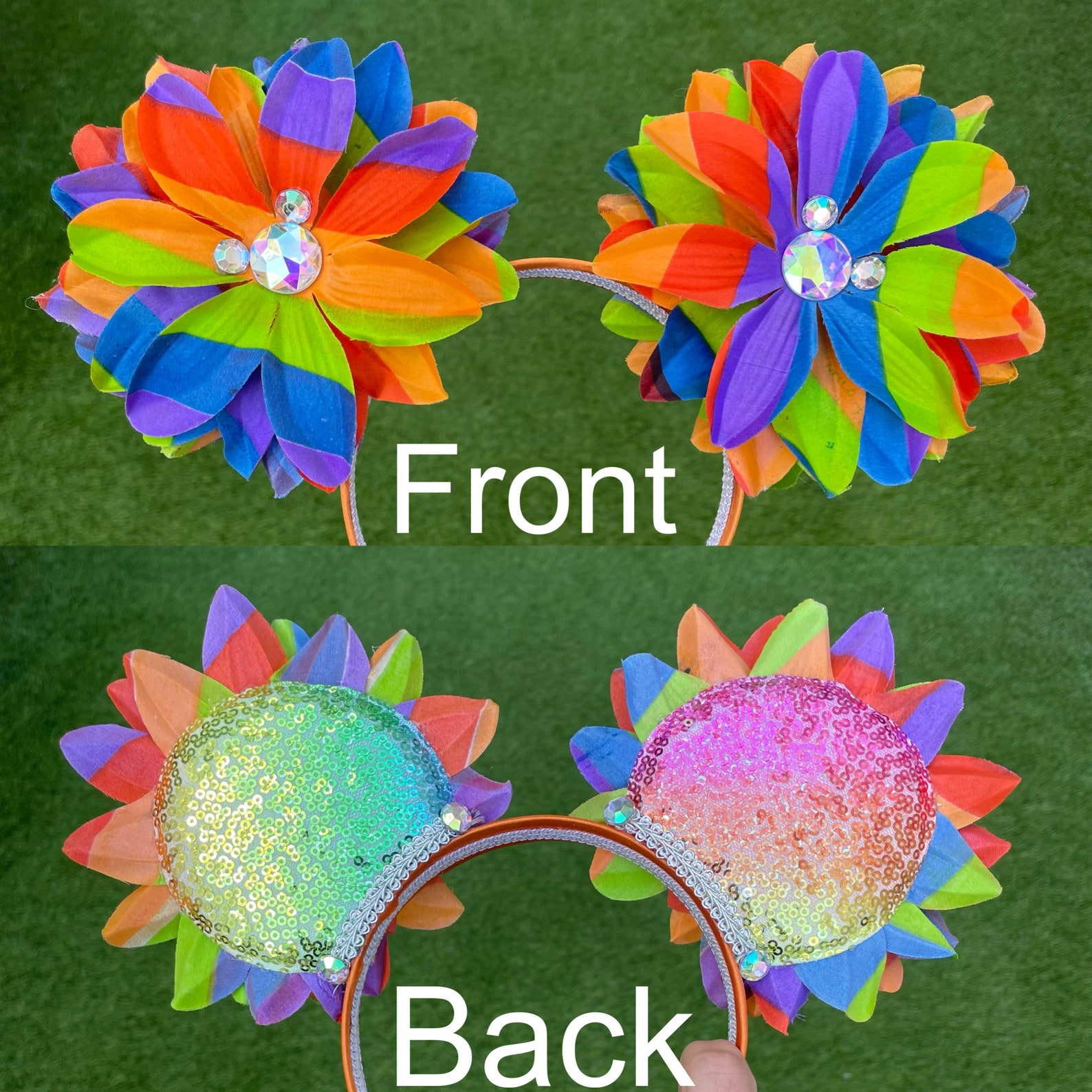 Striped Rainbow Daisy Mouse Ears Flower Crown Jeweled Floral Headband ...