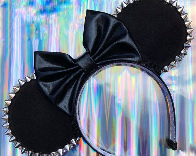 Black Panther Inspired Spiked Mickey Mouse Ears Headband With Pleather Bow Studded | Shuri T ...