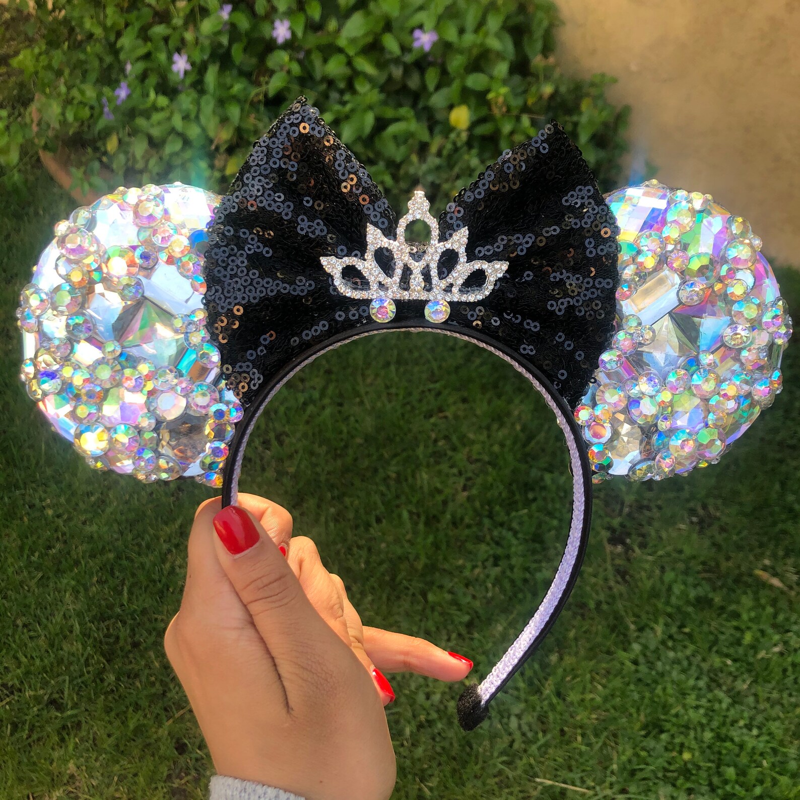 Princess Crystal & Sequin Mouse Ears Crown Headband Disneyland - Etsy