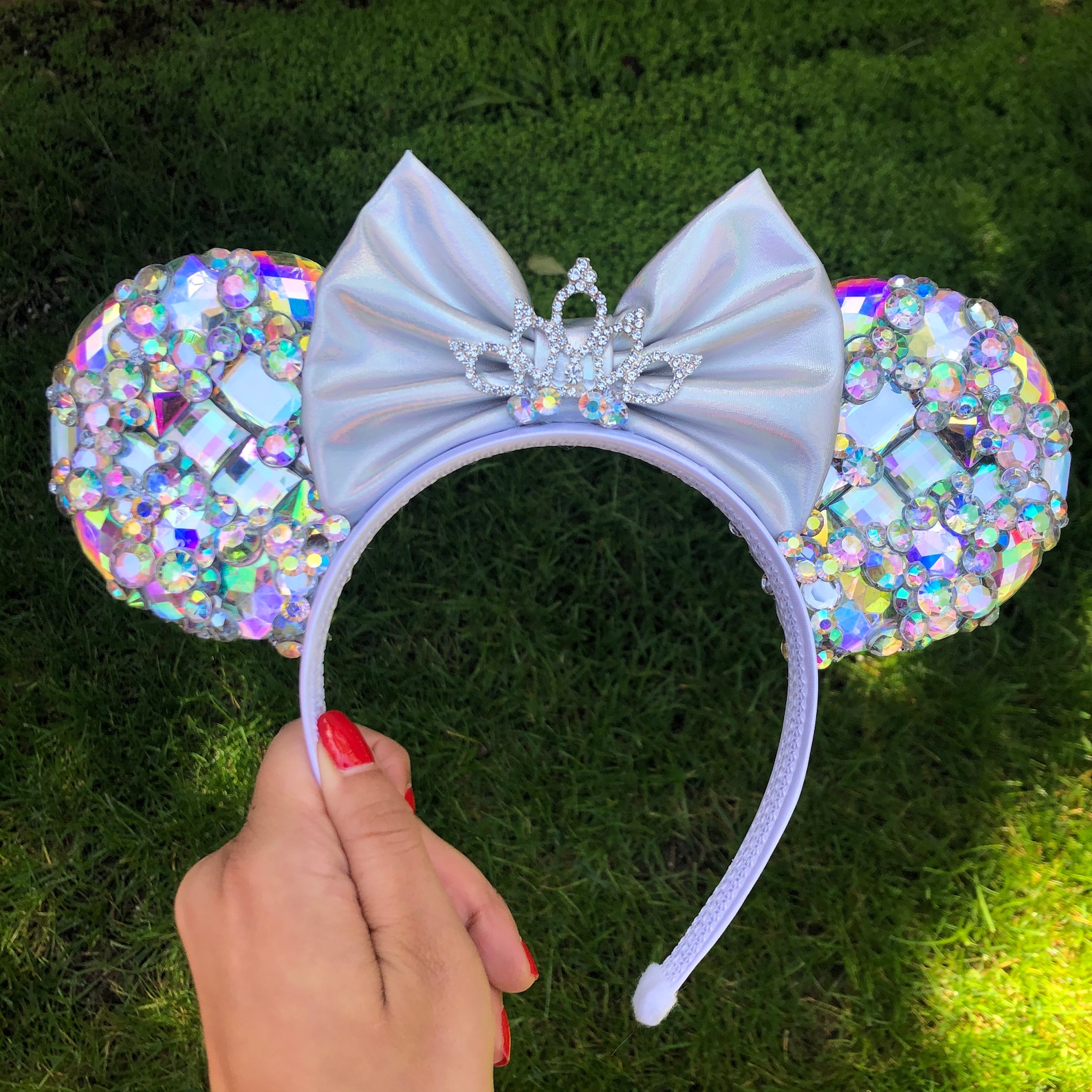 Magic Mirror Inspired Iridescent Silver Crystal Mouse Ears Headband ...