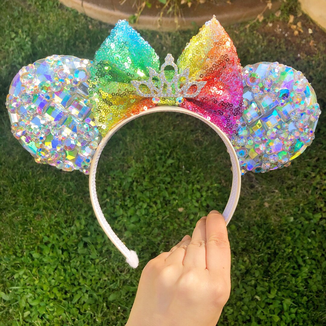 Princess Crystal & Sequin Mouse Ears Crown Headband Disneyland Diamond ...