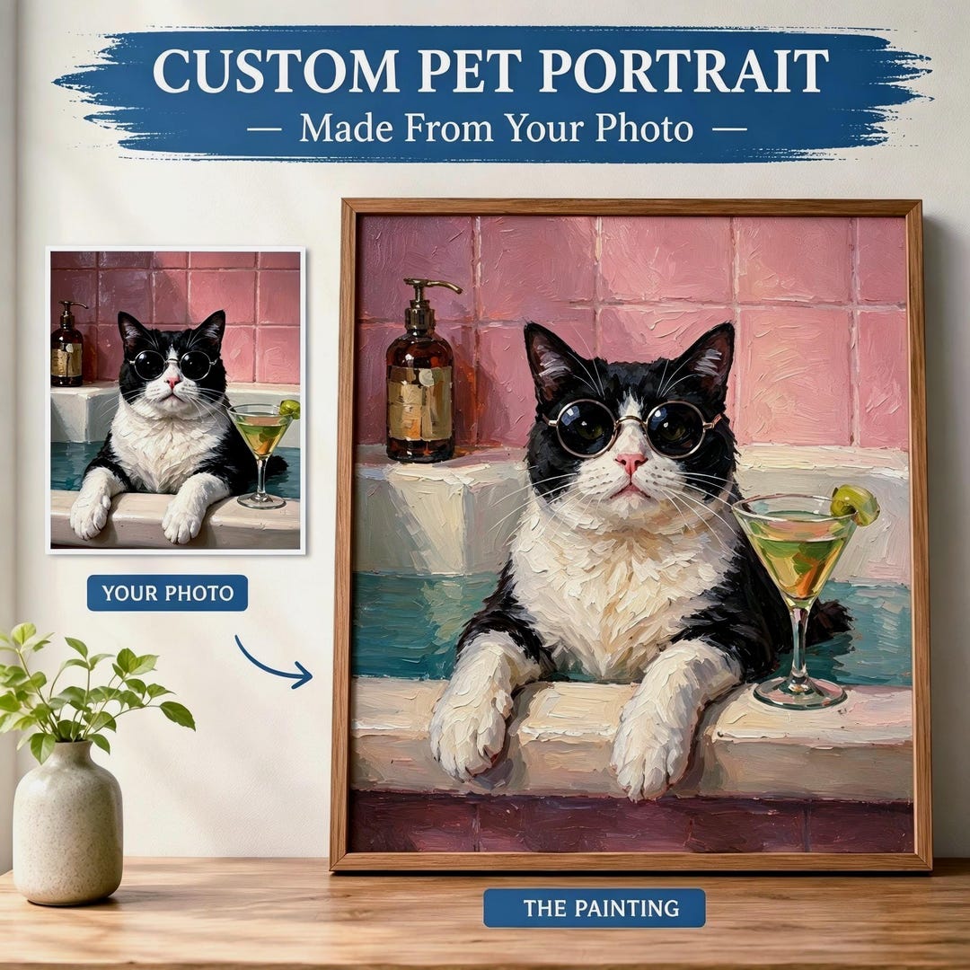 Custom Pet Portrait Oil Painting, Funny Dog Bathroom Wall Art ...