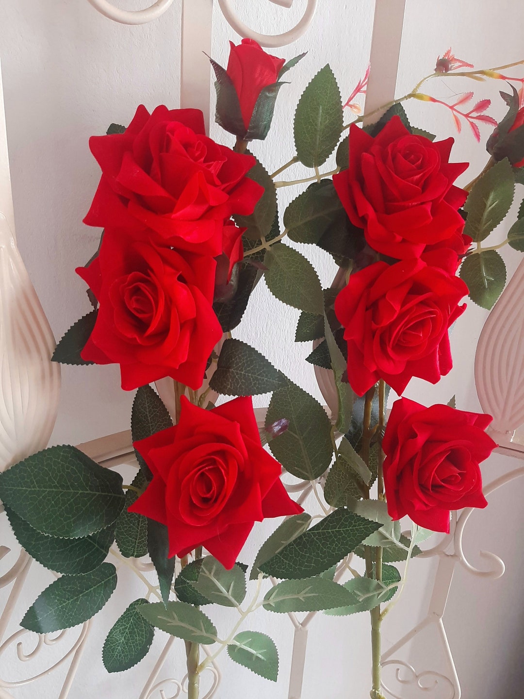 Red Velvet Roses Faux Flower Stalks-artificial Red Velvet Roses Faux ...