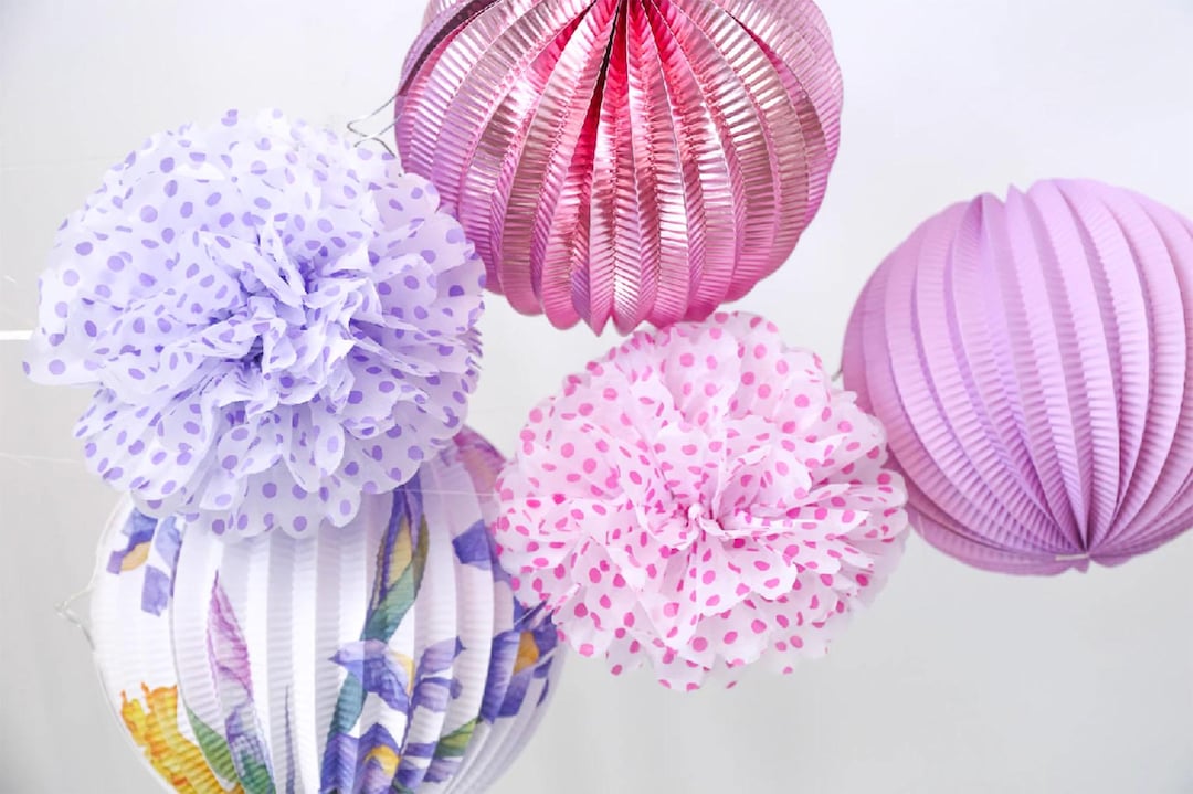 Party Pack of 4 Paper Lanterns and 2 Paper Pom Poms-party Decor-party ...