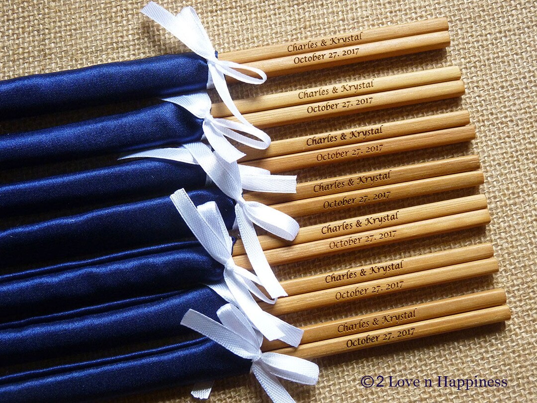 20 Pairs of Personalised Engraved Chopsticks in Fabric Sleeves and ...