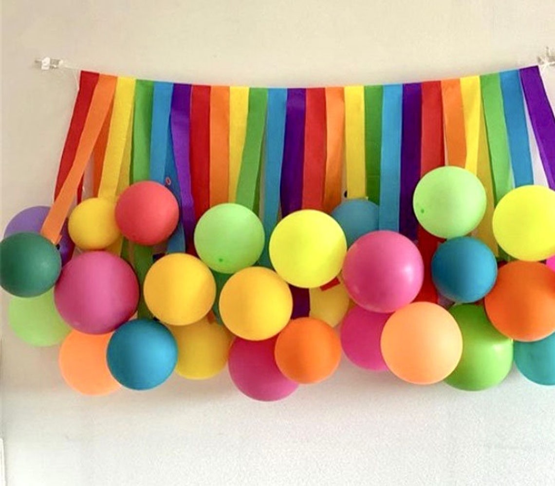 Happy Birthday Rainbow Party Balloons Streamers Decor Pack - Etsy