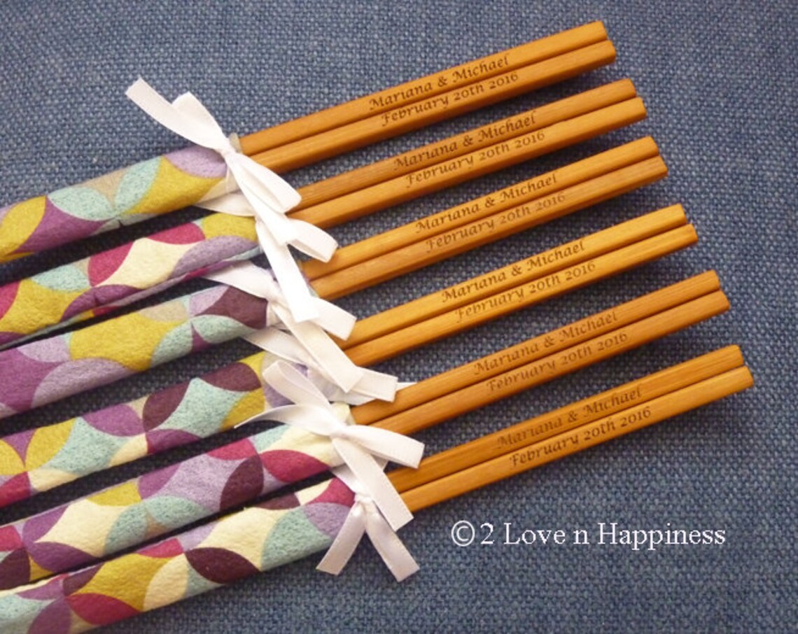 20 Pairs of Personalised Engraved Logos on Chopsticks in Fabric Sleeves ...