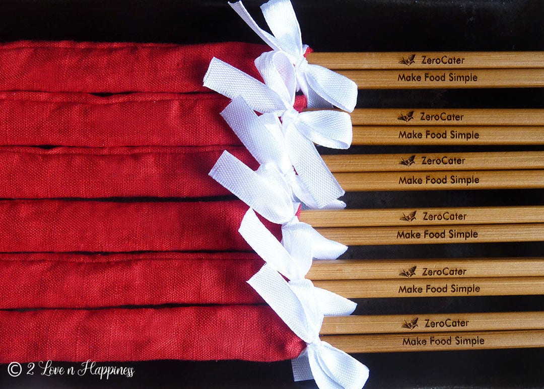 20 Pairs of Customised Engraved Chopsticks in Fabric Sleeves and ...