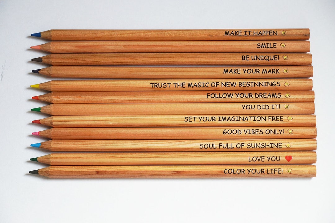 12 Colored Pencils With Personalised Engraved Messages-wooden Color ...