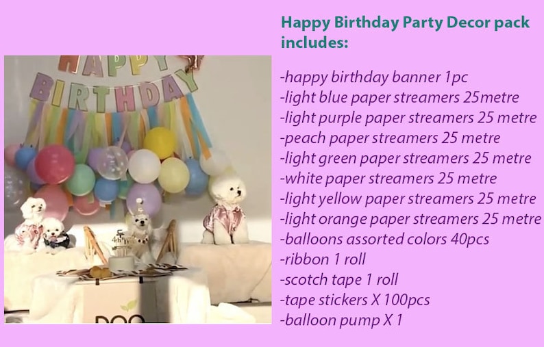 Happy Birthday Party Pastel Balloons Streamers Decor Pack | Etsy