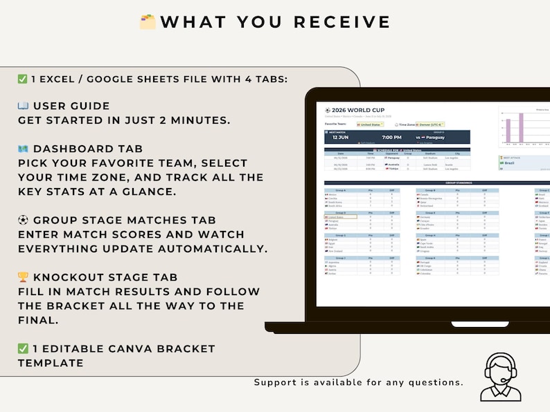 2026 World Cup Soccer Tracker Excel Google Sheets, Match Schedule ...