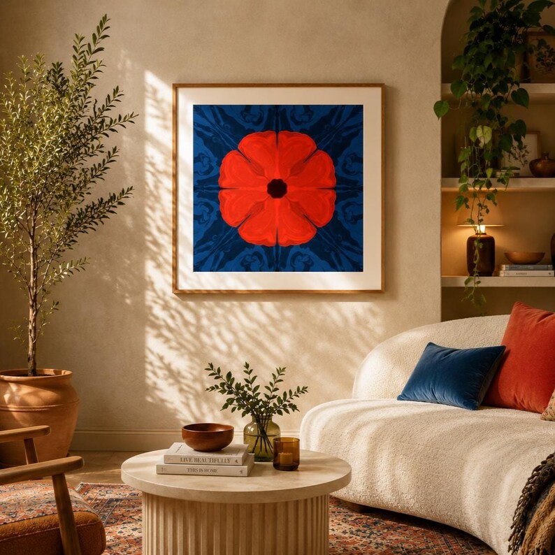 Moody Red Flower Botanical Print, Modern Floral Wall Art (digital ...