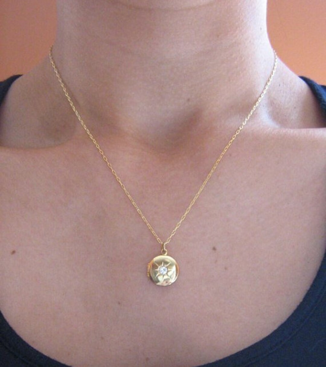 Gold Locket Necklace With Rhinestone - Etsy