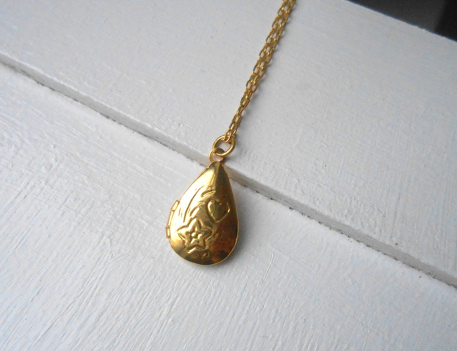 Tiny Teardrop Locket Necklace Engraved Floral Heart | Etsy